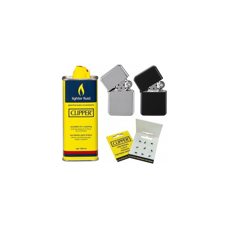 Set Clipper 2 Brichete Metalice, Flacon benzina 133 ml, 9 Pietre