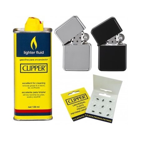 Set Clipper 2 Brichete Metalice, Flacon benzina 133 ml, 9 Pietre