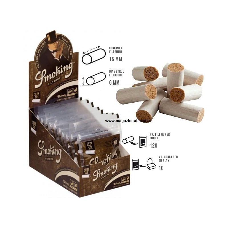Filtre tigari Smoking Filters Brown Slim 10 pungi de vanzare online