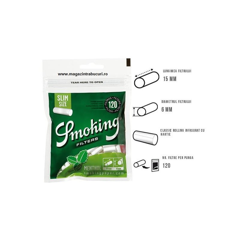 Filtre tigari Smoking Menthol Slim 120 de vanzare online cu livrare rapida